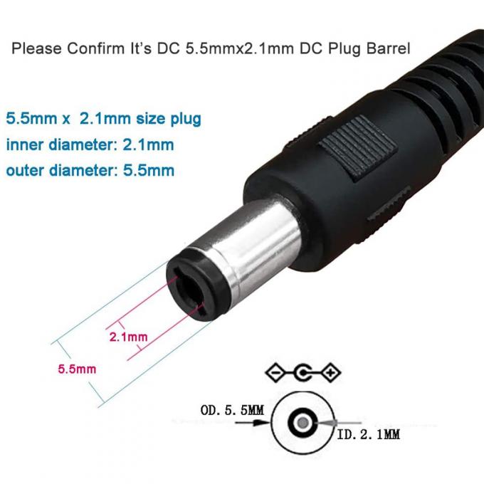 Male And Female Power Cable Assemblies With Strain Relief DC 5.5mm X 2 ...