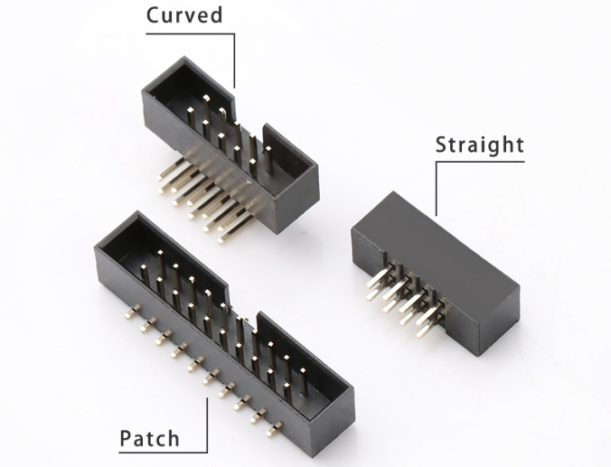 Right Angle Female Printed Circuit Board Connectors Dual Row 1.27mm 2.54mm Pitch Box Header