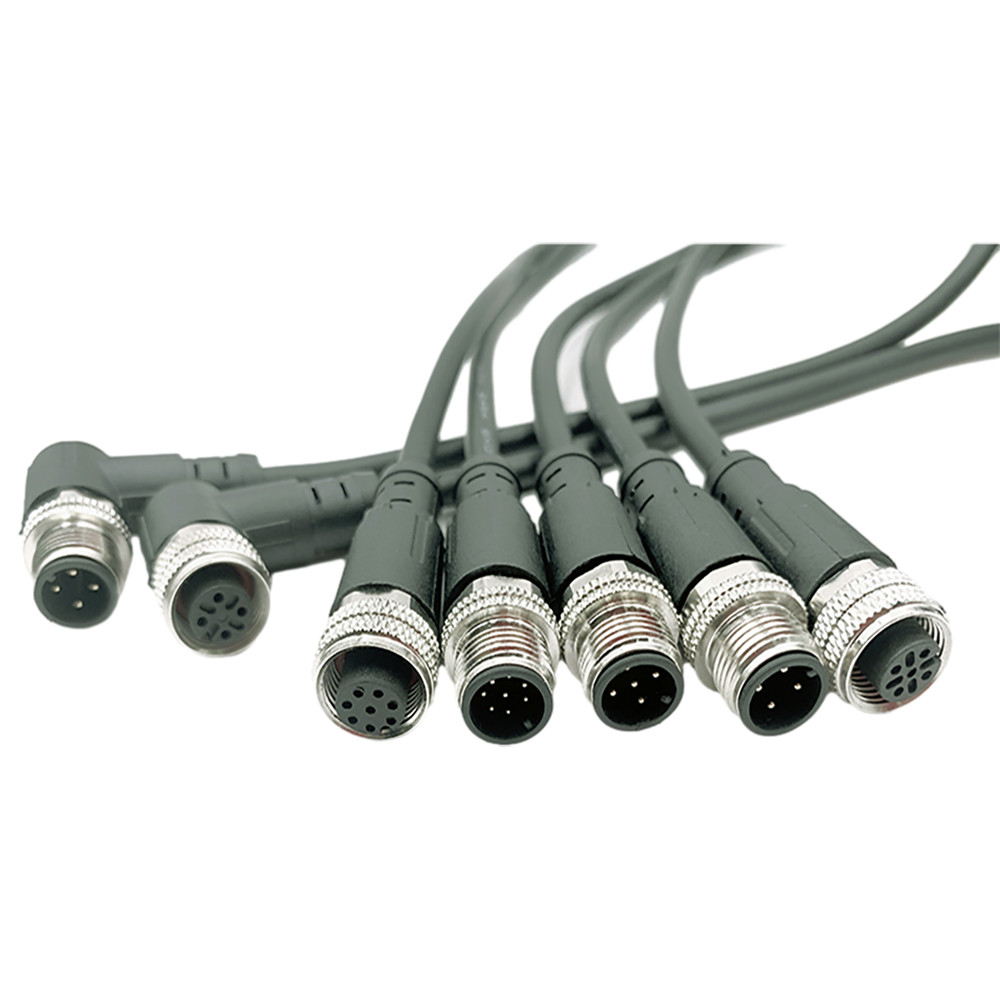 M12 Waterproof Cable Assemblies Male To Female With 4 Pin 8 Pin Connector